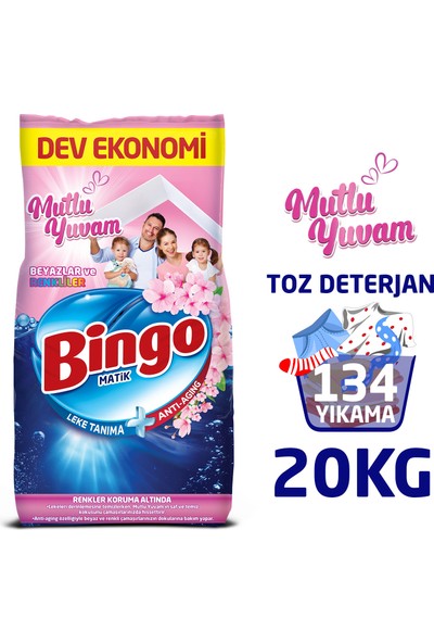 Bingo Matik 10 kg Mutlu Yuvam Renkliler ve Beyazlar Toz Çamaşır Deterjanı 2'li Bingo Matik 10 kg Mutlu Yuvam Renkliler ve Beyazlar Toz Çamaşır Deterjanı 2'li