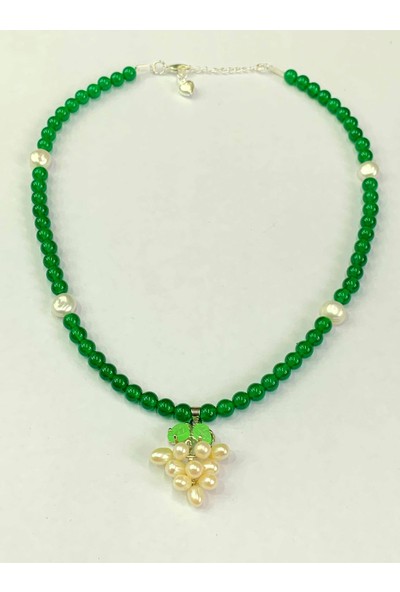 Duran Takı Tasarım Doğal Inci ve Yeşil Akik Kadın Kolye
