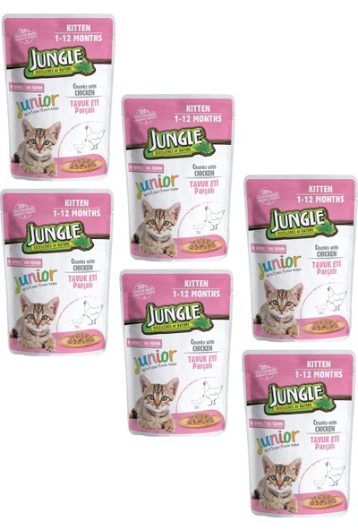 Jungle Pouch Kitten Junior Tavuklu Yavru Kedi Maması 100 gr 6 Adet Jungle Pouch Kitten Junior Tavuklu Yavru Kedi Maması 100 gr 6 Adet
