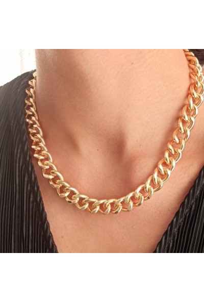 Doğu Gümüş Kalın Gold Figaro Kesim Kolye Doğu Gümüş Kalın Gold Figaro Kesim Kolye