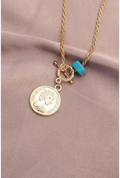 Doğu Gümüş Elizabeth Tasarımlı Mavi Taş Detaylı Zincir Kolye