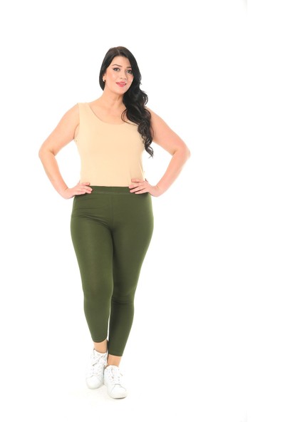 Womenice Kadın Haki Düz Kesim Toparlayıcı Büyük Beden Tayt
