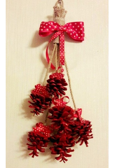 Evedair Butik Evedair Kordon Ipli Kırmızı Kozalaklı Dış Kapı Süsü