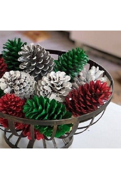 Evedair Butik Yeşil Beyaz Kırmızı Gri Kozalak 16 Adet