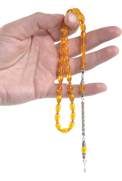 Sarı Otantik Ateş Kehribar Beyzi Kesim 6 mm 10 mm 925 Ayar Gümüş Püskül Tesbih