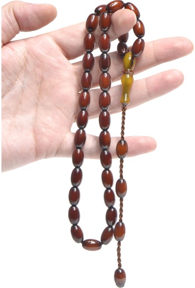 Sarı Otantik Çubuk Sıkma Kehribar Beyzi Kesim 8 mm 12 mm Sistemli Püskül Tesbih