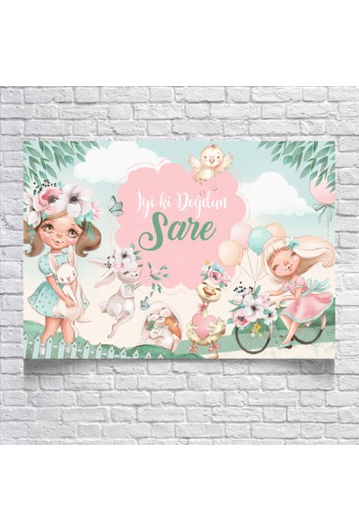Sare Design Tavşan Ve Kız Temalı Doğum Günü Parti Afişi