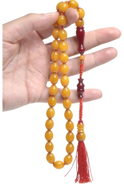 Sarı Otantik Sıkma Kehribar Beyzi Kesim 9 mm 12 mm Ip Püsküllü Tesbih