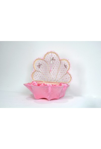 Elgusto Küçük Kız Çocuk Bebek Istiridye Sandık Sepet Midye Pembe Kadife Incili.