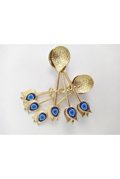 Hd Marketim Şeker Çay Kaşığı Döküm Nazar Boncuklu Baharat Kahve Kaşık 6 Adet Sarı