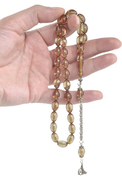 Sarı Otantik Ateş Kehribar Beyzi Kesim 7 mm 11 mm 925 Ayar Gümüş Püskül Tesbih