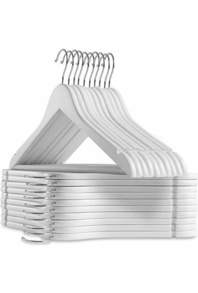 Homedius 12'li Ahşap Görünümlü Plastik Askı Kıyafet ve Elbise Askısı Beyaz