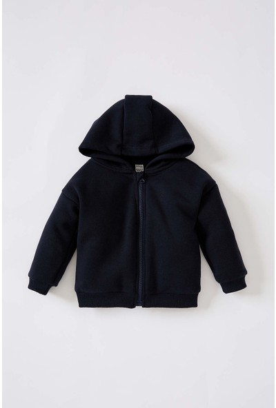 DeFacto Erkek Bebek İçi Yumuşak Tüylü Kapüşonlu Hırka V1533A221WN