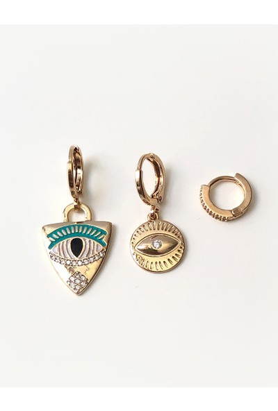 Teen Jewellry Üçlü Gold Antik Gözlü Küpe Takımı
