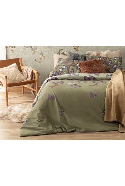 English Home Papilions Pamuklu Tek Kişilik Nevresim Seti 160 x 220 cm Yeşil