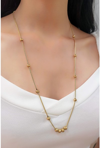 ÇLK Accessories Çelik Topçuklu Uzun Zincir Çelik Kolye TRKOLYE5661 B34503