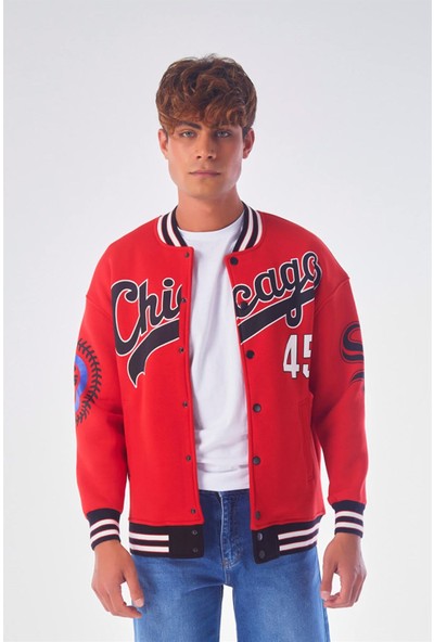 The Champ Unisex Kırmızı Nba Chicago Oversize Kolej Ceket The Champ Unisex Kırmızı Nba Chicago Oversize Kolej Ceket