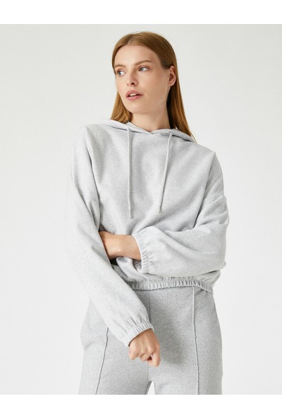 Koton Kapüşonlu Crop Sweatshirt Beli Büzgülü