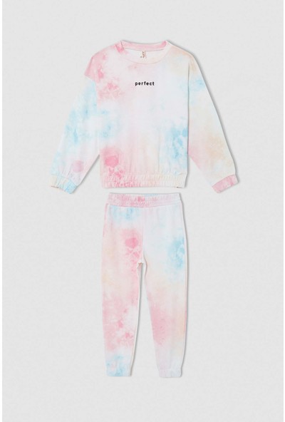 DeFacto Kız Çocuk Batik Desenli Bisiklet Yaka Uzun Kollu 2'li Takım W0158A621WN