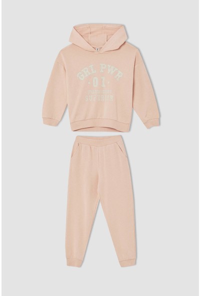DeFacto Kız Çocuk Baskılı Kapüşonlu Uzun Kollu 2'li Takım V0564A621AU