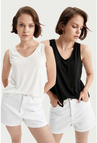 DeFacto Slim Fit V Yaka Pamuklu 2'li Atlet W4280AZ21AU