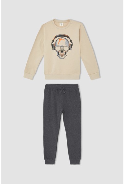 DeFacto Erkek Çocuk Kuru Kafa Baskılı Bisiklet Yaka Uzun Kollu İçi Yumuşak Tüylü 2'li Takım V7327A621WN