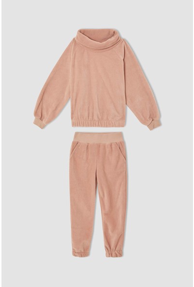 DeFacto Kız Çocuk Baskılı Kapüşonlu Uzun Kollu Polar Isı Yalıtımlı Warmtech 2'li Takım V1409A621WN
