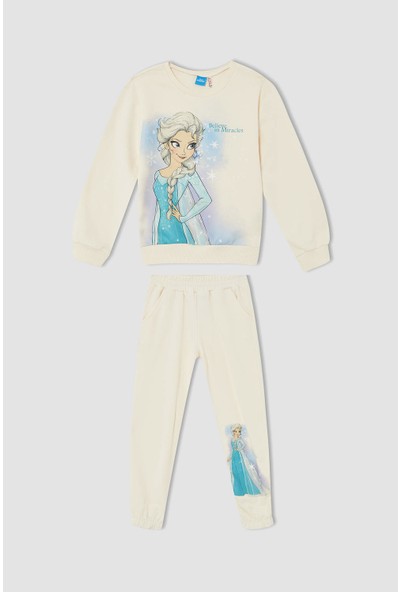 DeFacto Kız Çocuk Frozen Lisanslı Bisiklet Yaka İçi Yumuşak Tüylü Uzun Kollu 2'li Takım V7048A621AU
