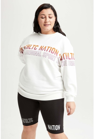 DeFacto Yüksek Bel Slim Fit Baskılı Büyük Beden Biker Tayt V9888AZ21AU