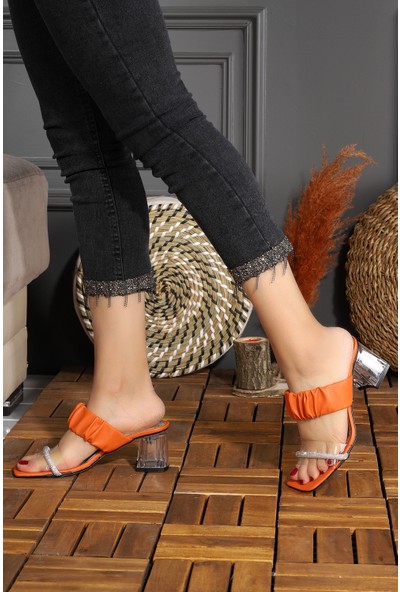 Ayakland 901-2116 Şeffaf 5 cm Topuklu Kadın Terlik Turuncu Ayakland 901-2116 Şeffaf 5 cm Topuklu Kadın Terlik Turuncu