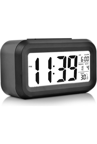 Mavikuğu Dijital Masa Saati Fotoselli Alarmlı Işıklı Termometre Takvim Çalar Saat Siyah