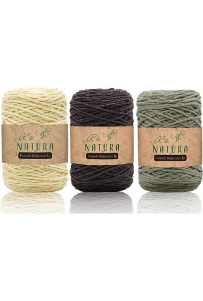 Renatura 3 Lü Paket Soft Sarı - Kahverengi - Haki Taranan Pamuk Makrome Ipi Renatura 3 Lü Paket Soft Sarı - Kahverengi - Haki Taranan Pamuk Makrome Ipi
