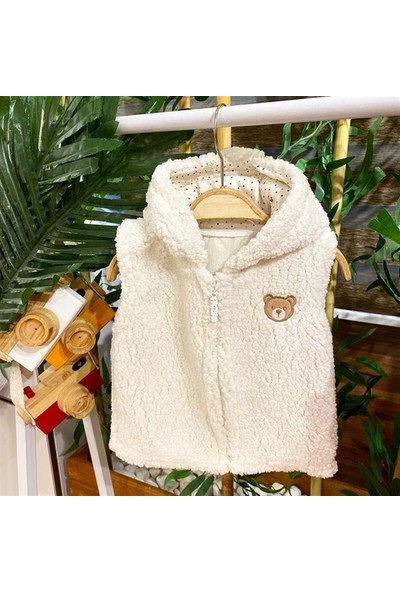 Renkli Puset Peluş Polar Bebek Kapşonlu Hırka Wellsoft Ayı