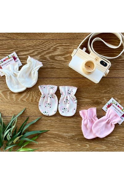 Renkli Puset 3'lü Penye Bebek Eldiven Takım Aslan