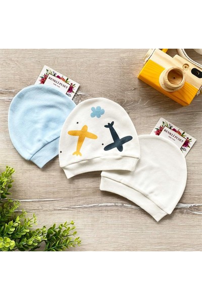 Renkli Puset 3'lü Penye Bebek Şapka Bere Takım Uçak Renkli Puset 3'lü Penye Bebek Şapka Bere Takım Uçak