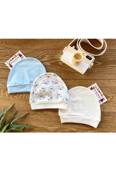Renkli Puset 3'lü Penye Bebek Şapka Bere Takım Aslan