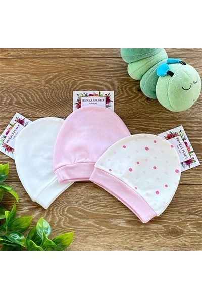 Renkli Puset 3'lü Penye Bebek Şapka Bere Takım Puan