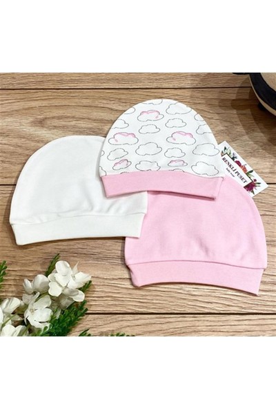 Renkli Puset 3'lü Penye Bebek Şapka Bere Takım Bulut