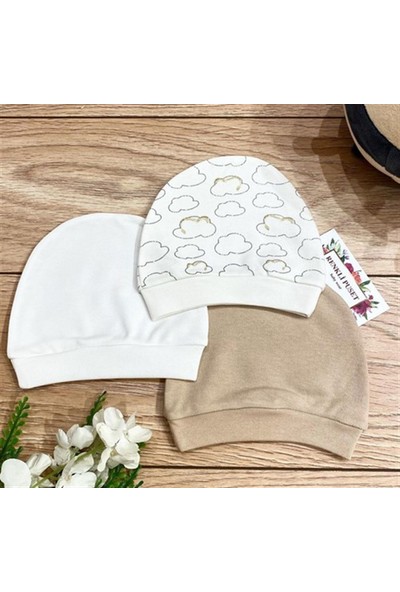 Renkli Puset 3'lü Penye Bebek Şapka Bere Takım Bulut