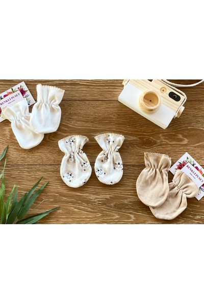 Renkli Puset 3'lü Penye Bebek Eldiven Takım Aslan