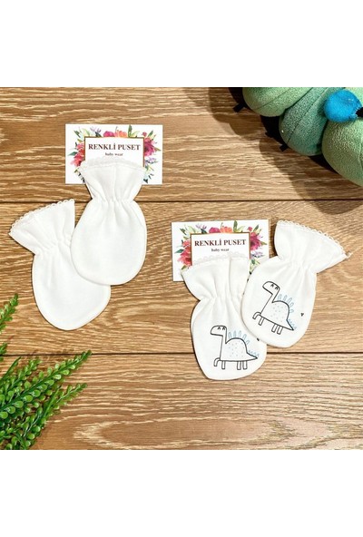Renkli Puset 2'li Penye Bebek Eldiven Takım Dinazor