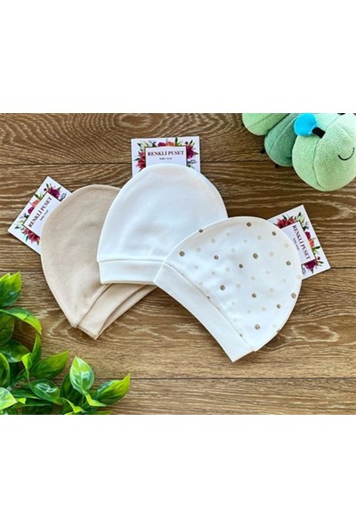 Renkli Puset 3'lü Penye Bebek Şapka Bere Takım Puan