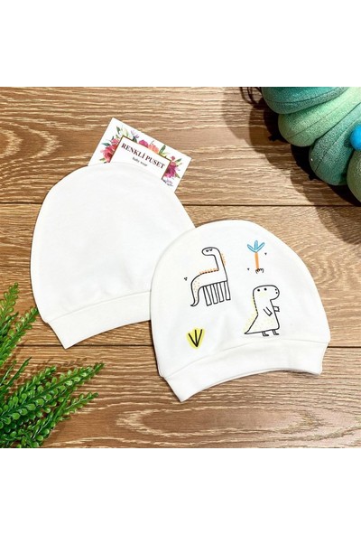 Renkli Puset 2'li Penye Bebek Şapka Bere Takım Dinazor