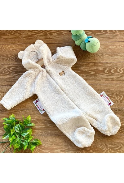 Renkli Puset Peluş Polar Bebek Tulum Wellsoft Ayı Ekru Kırmızı Mavi