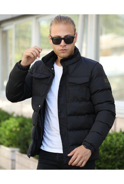 Prifaldi Erkek Siyah Göğüs Cepli Şişme Mont