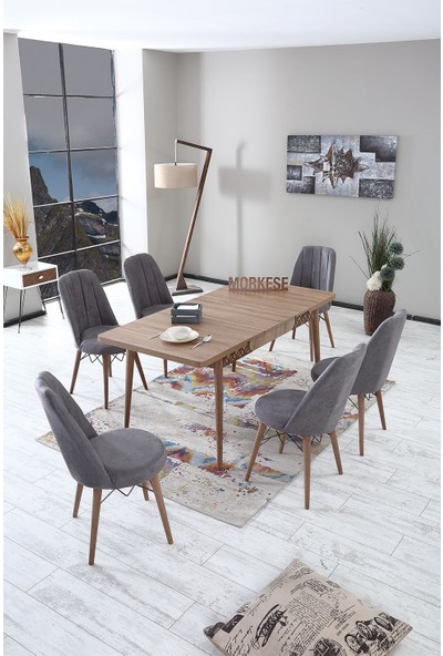 Morkese Sunlike Serisi Sümela Gold 6 Sandelyeli Açılabilir Yemek ve Mutfak Masa Takımı Gri