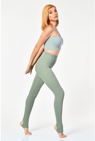 Dilvin Fitilli Topuktan Geçmeli Kadın Tayt - Yeşil Yeşil - Standart