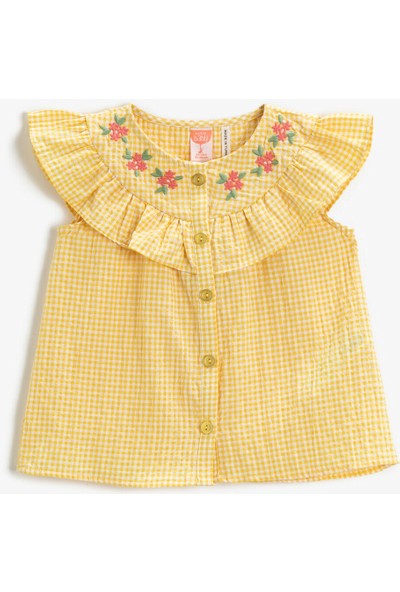 Koton Kareli Gömlek Çiçekli Fırfırlı Pamuklu