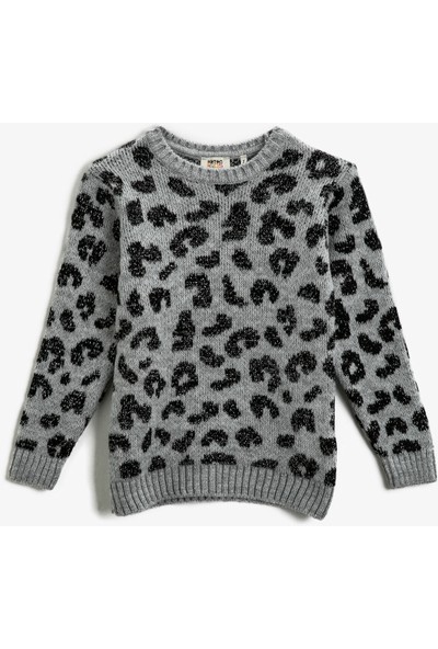Koton Leopar Desenli Kazak Bisiklet Yaka Uzun Kollu