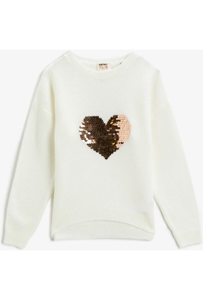 Koton Kız Çocuk Kalp Baskılı Sweatshirt Pullu Bisiklet Yaka